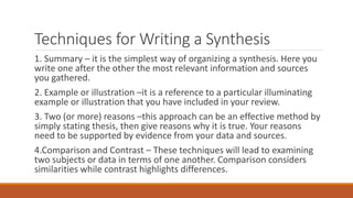 Lesson 13 synthesizing information from relavant literature | PPTX