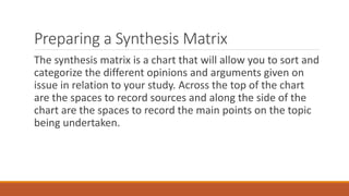 Lesson 13 synthesizing information from relavant literature | PPTX