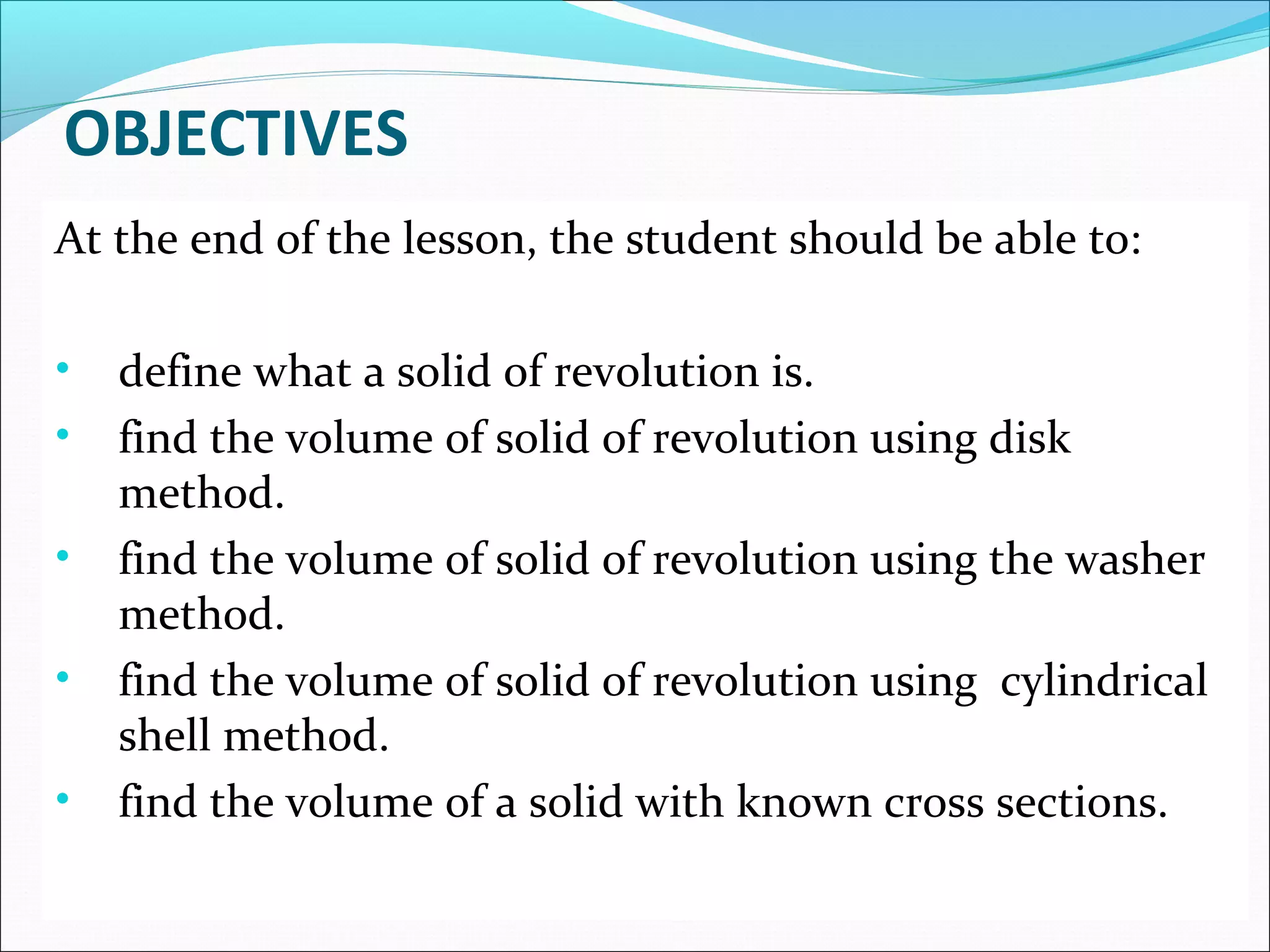 Lesson 13 volume of solids of revolution | PPT