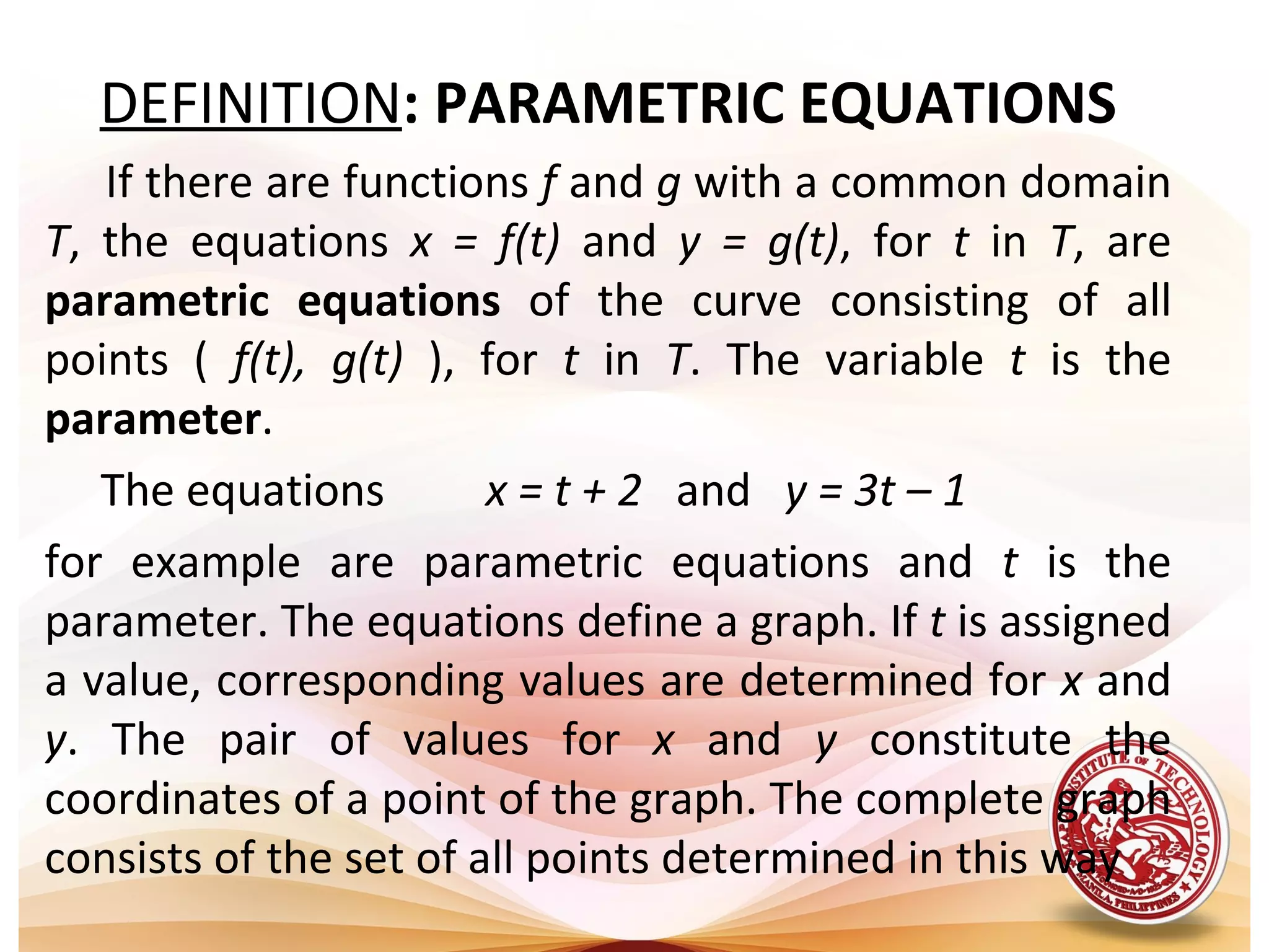 Lesson 14 a - parametric equations | PPT