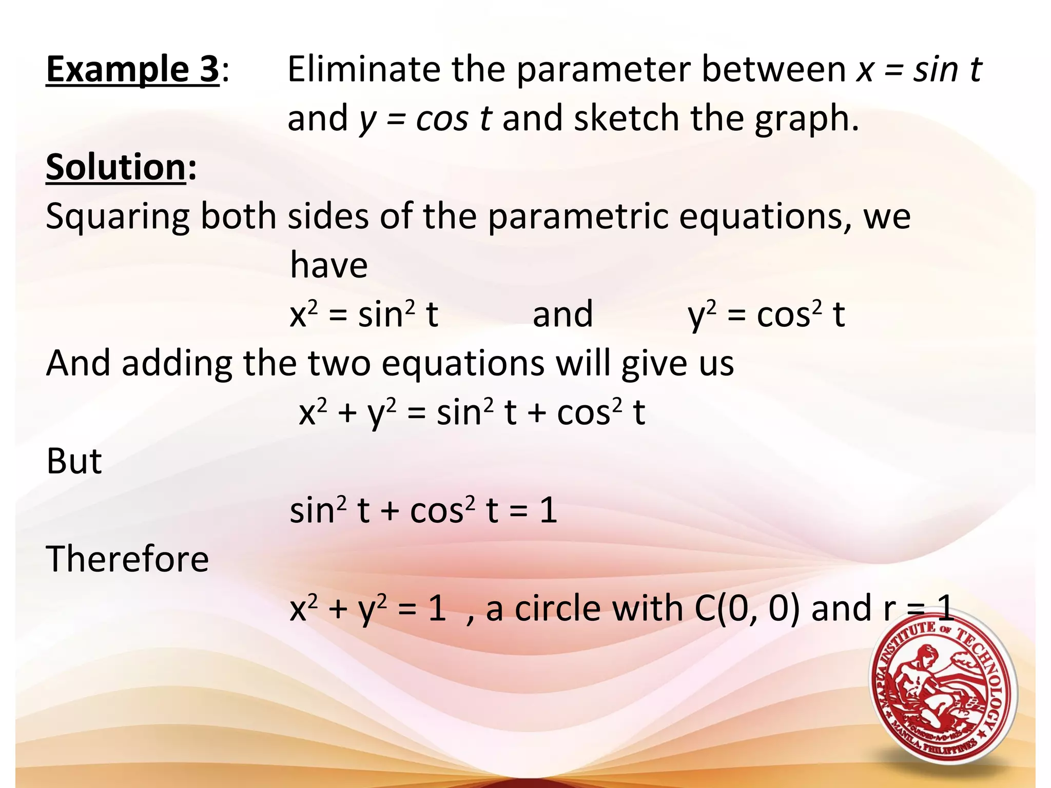 Lesson 14 A Parametric Equations Ppt Physics Science