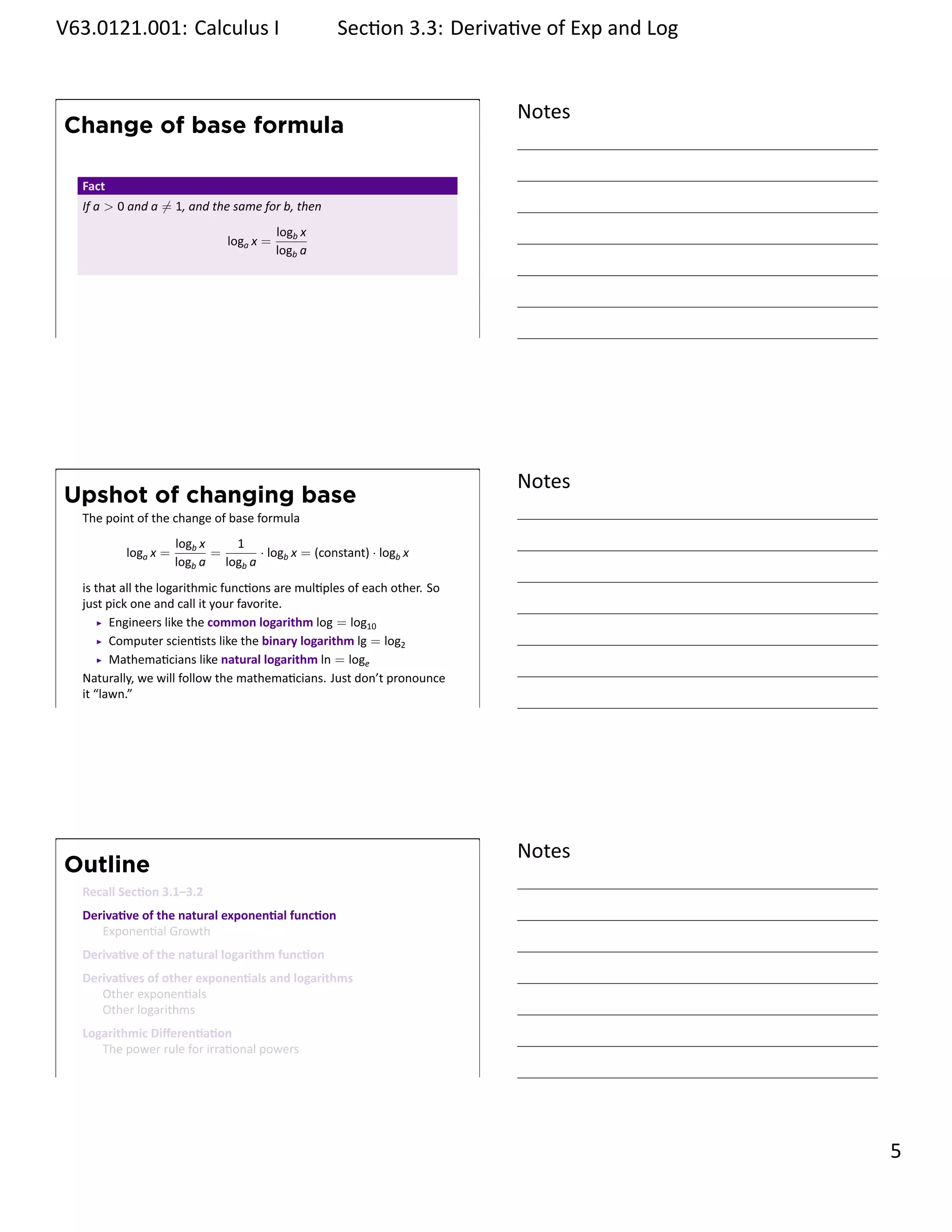 Lesson 14: Derivatives of Logarithmic and Exponential Functions (handout) | PDF