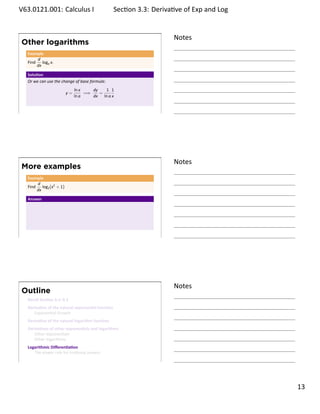 Lesson 14: Derivatives of Logarithmic and Exponential Functions (handout) | PDF