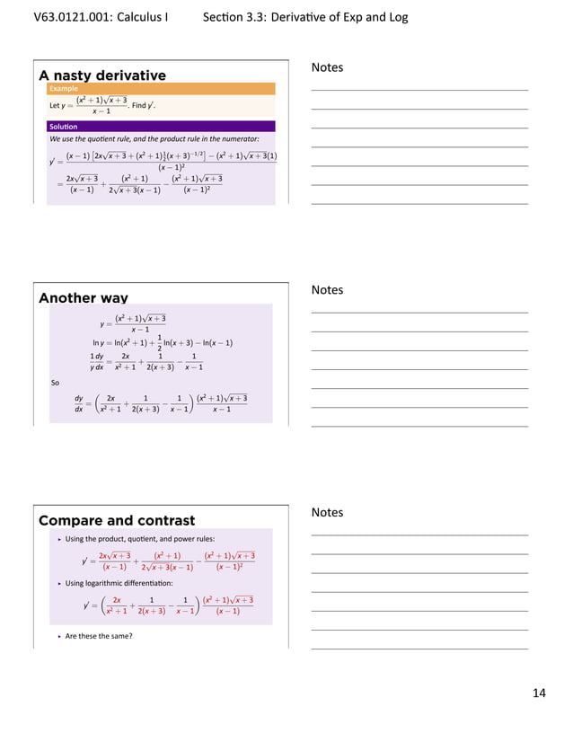 Lesson 14: Derivatives of Logarithmic and Exponential Functions ...