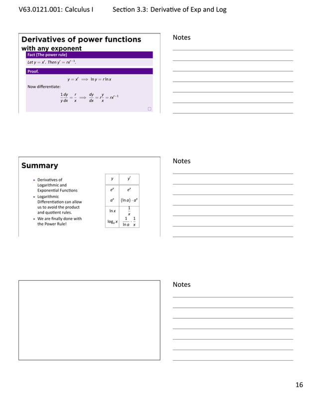 Lesson 14: Derivatives of Logarithmic and Exponential Functions (handout) | PDF