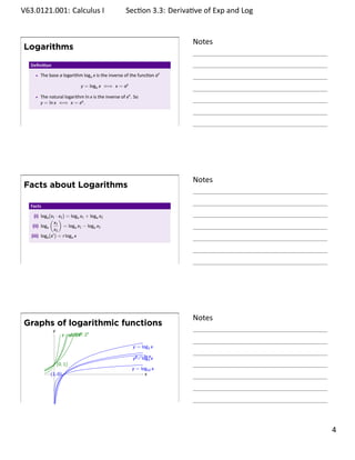 Lesson 14: Derivatives of Logarithmic and Exponential Functions (handout) | PDF