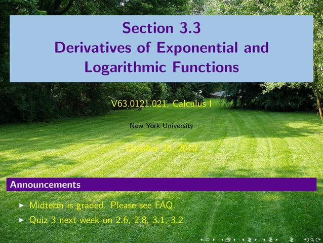 Lesson 14: Derivatives of Exponential and Logarithmic Functions ...