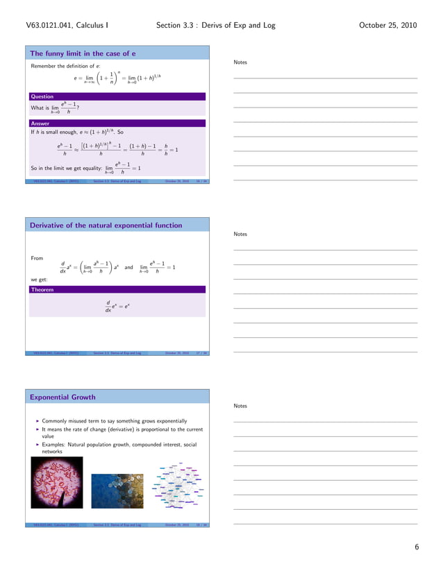 Lesson 14: Derivatives of Exponential and Logarithmic Functions (Section 041 handout) | PDF