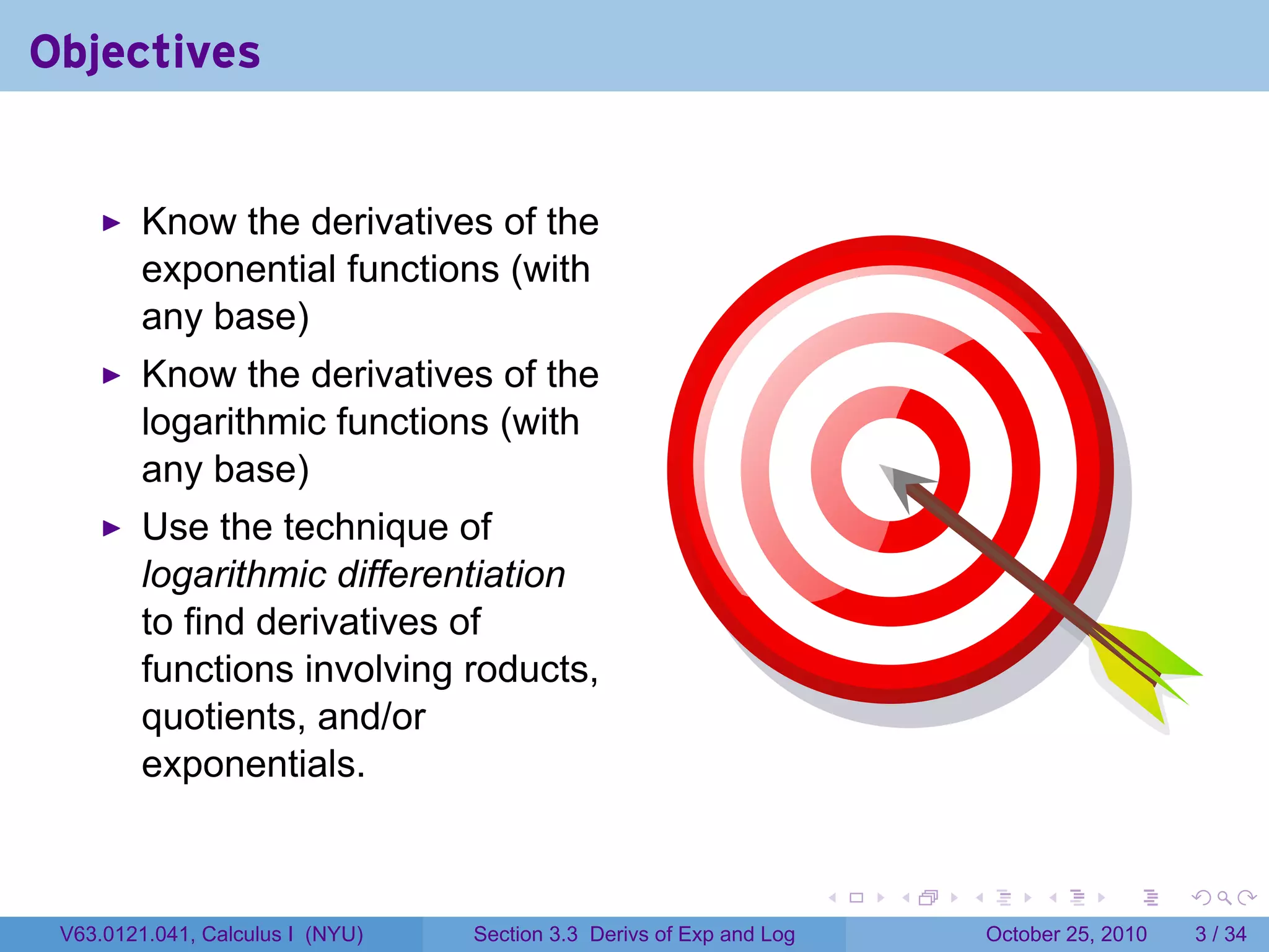 Lesson 14: Derivatives of Exponential and Logarithmic Functions (Section 041 slides) | PPT