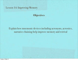 Lesson 14 improving memory 2013 | PDF
