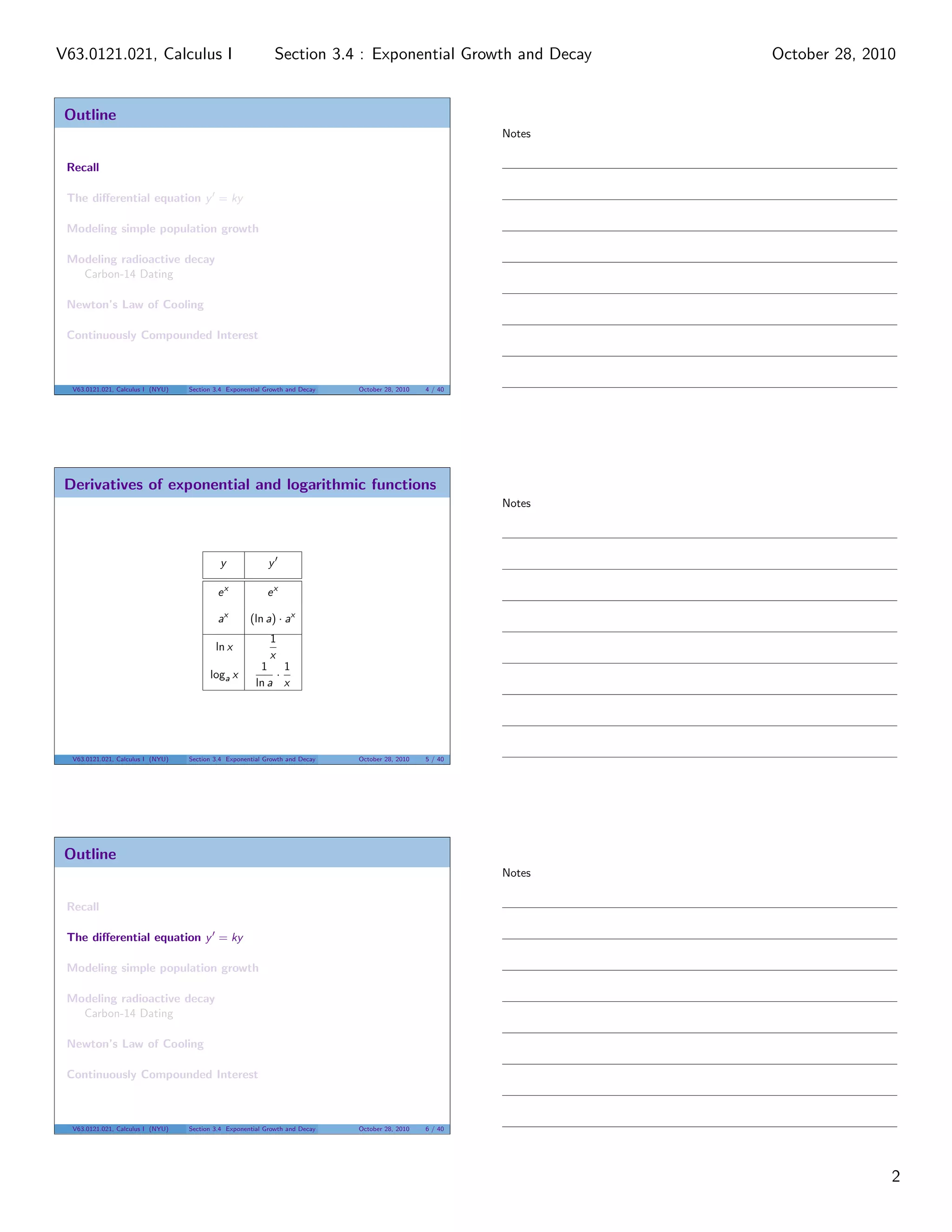 Lesson 15: Exponential Growth and Decay (Section 021 handout) | PDF