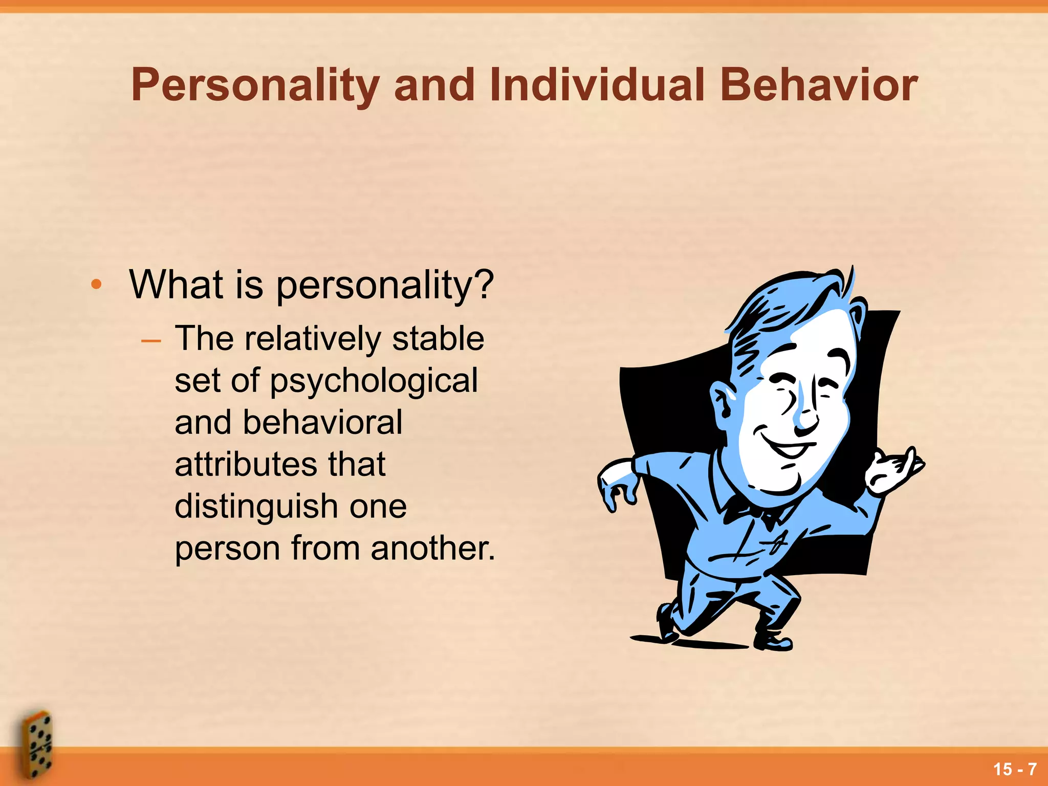 Lesson 15 Basic Elements of Individual Behavior in Organization | PPT