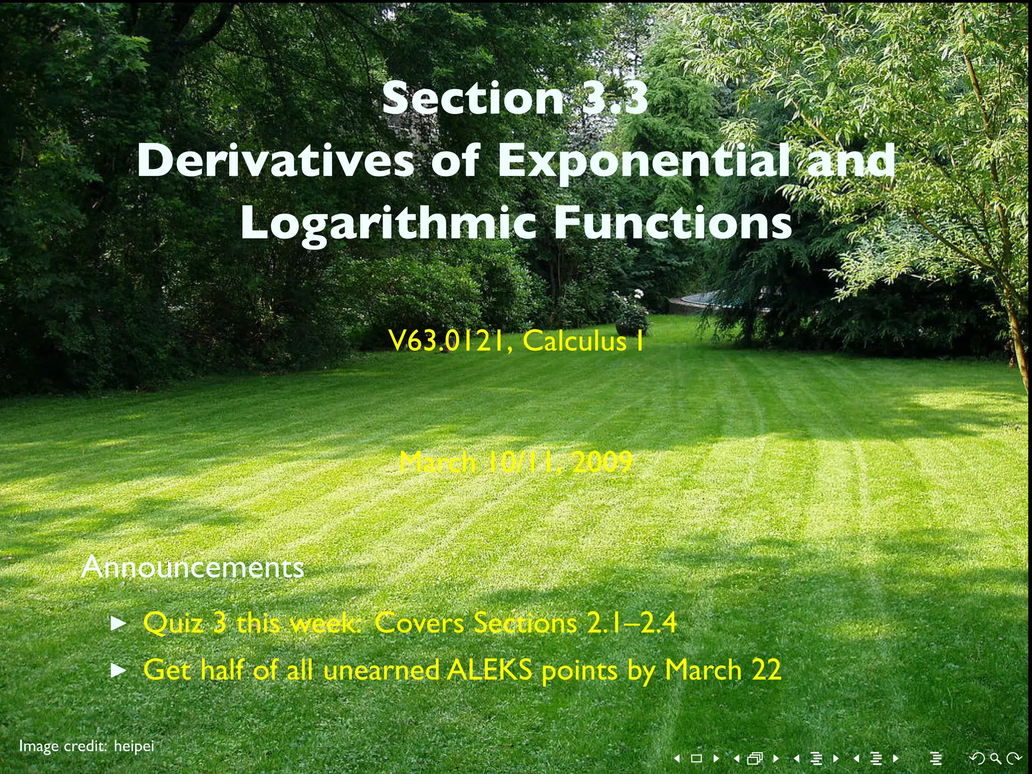 Derivatives of exponential and logarithmic functions | PPT