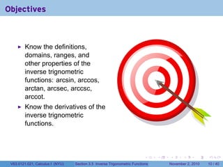 Lesson 16: Inverse Trigonometric Functions (Section 021 slides) | PDF