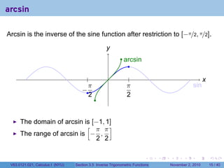 Lesson 16: Inverse Trigonometric Functions (Section 021 slides) | PDF