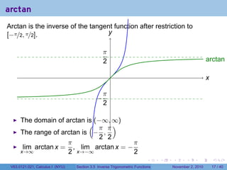 Lesson 16: Inverse Trigonometric Functions (Section 021 slides) | PDF