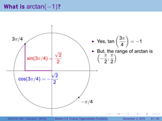 Lesson 16: Inverse Trigonometric Functions (Section 021 slides) | PDF
