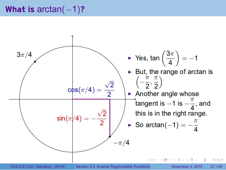 Lesson 16: Inverse Trigonometric Functions (Section 021 slides)