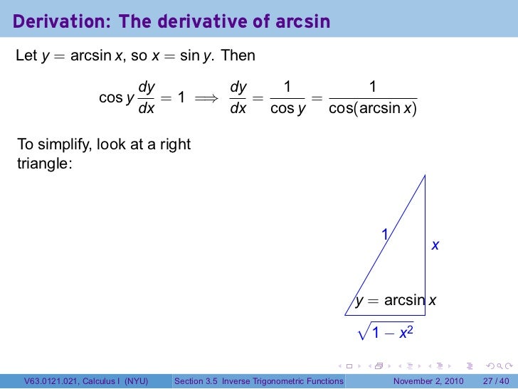 Lesson 16: Inverse Trigonometric Functions (Section 021 slides)