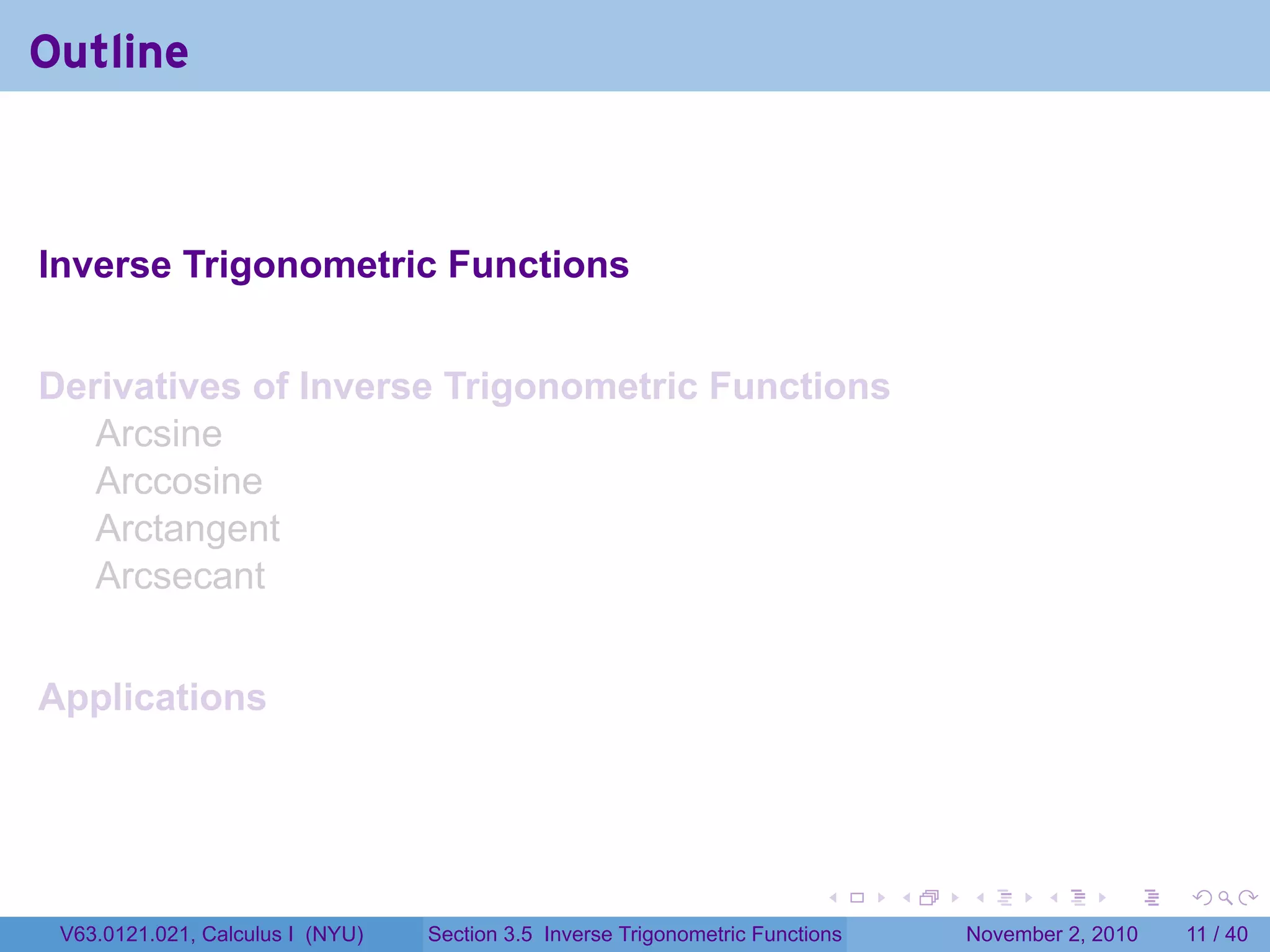 Lesson 16: Inverse Trigonometric Functions (Section 021 slides) | PPT