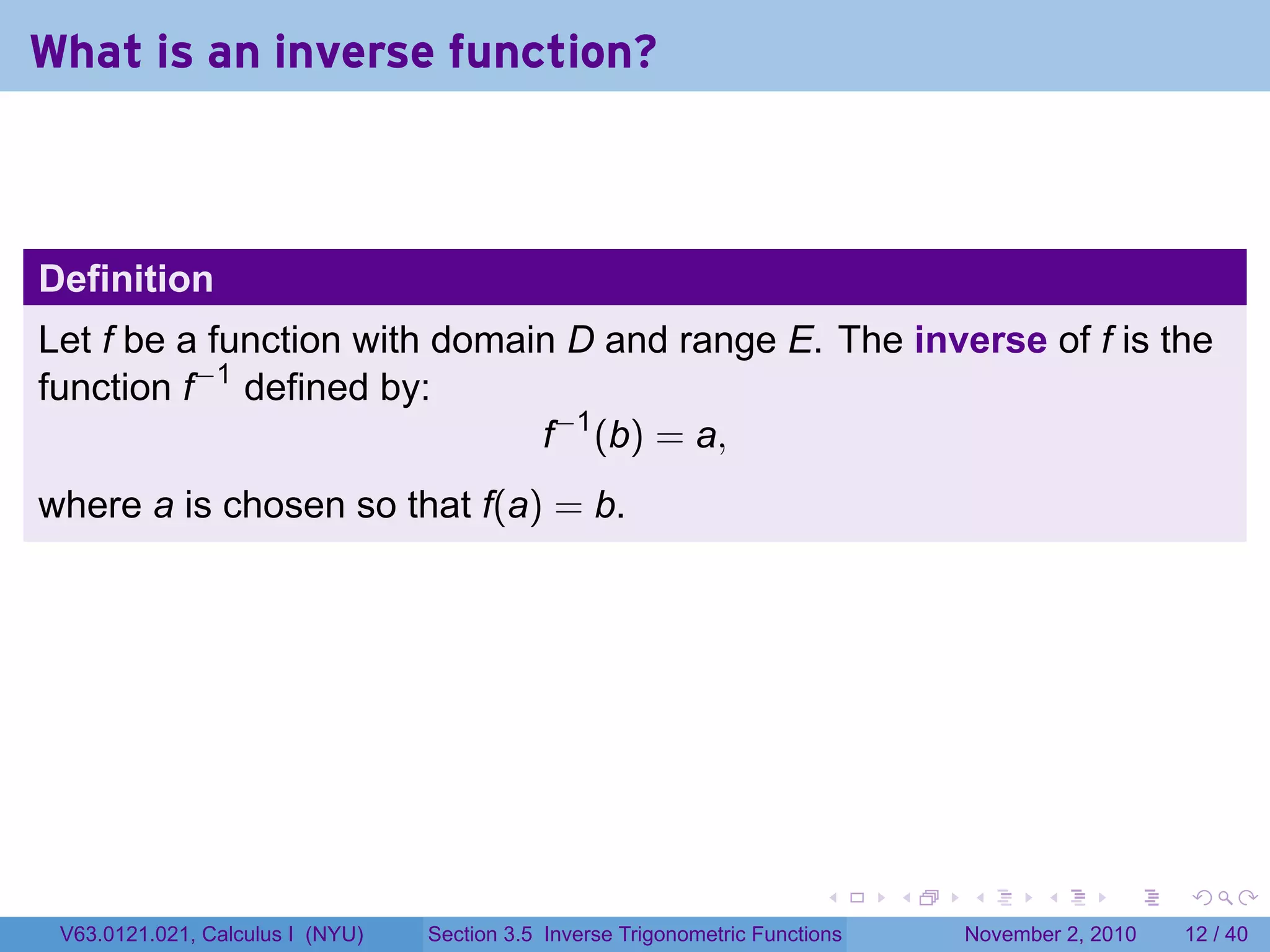 Lesson 16: Inverse Trigonometric Functions (Section 021 slides) | PPT