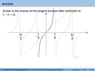 Lesson 16: Inverse Trigonometric Functions (Section 041 slides) | PDF
