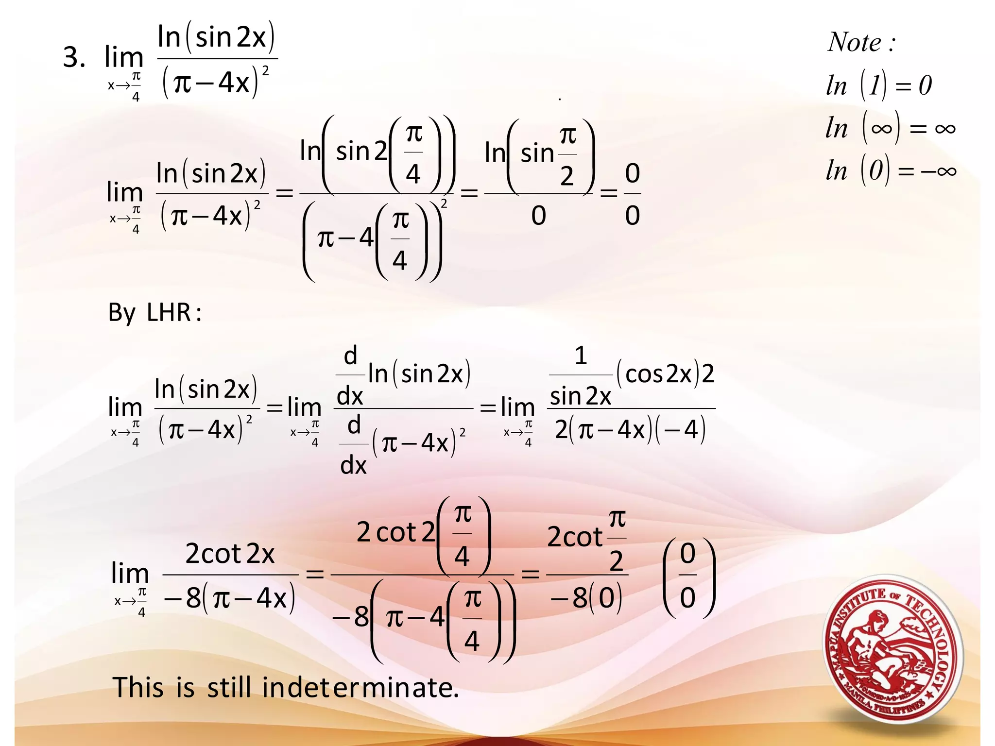 Lesson 16 indeterminate forms (l'hopital's rule) | PPT