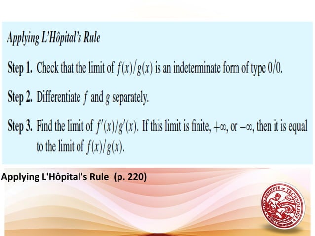 Lesson 16 indeterminate forms (l'hopital's rule) | PPT