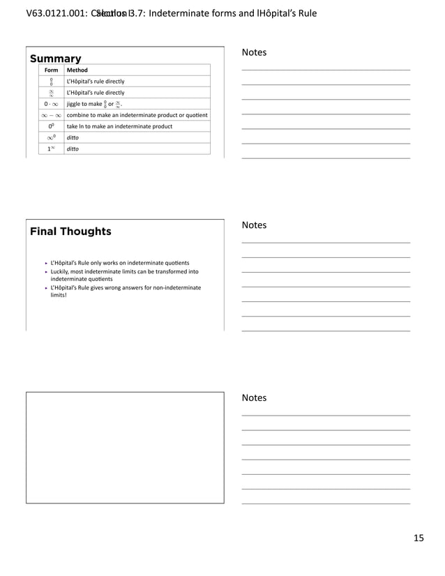 Lesson 17: Indeterminate forms and l'Hôpital's Rule (handout) | PDF