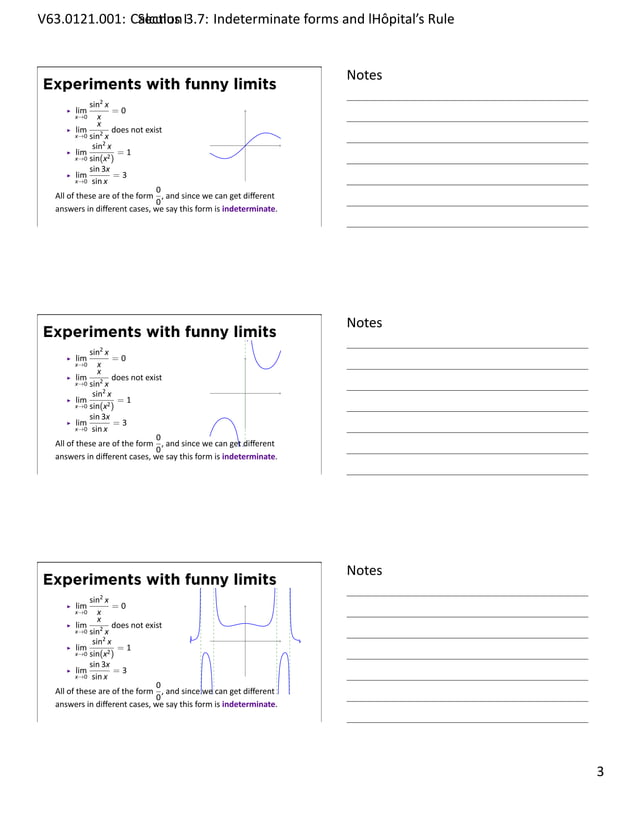 Lesson 17: Indeterminate forms and l'Hôpital's Rule (handout) | PDF