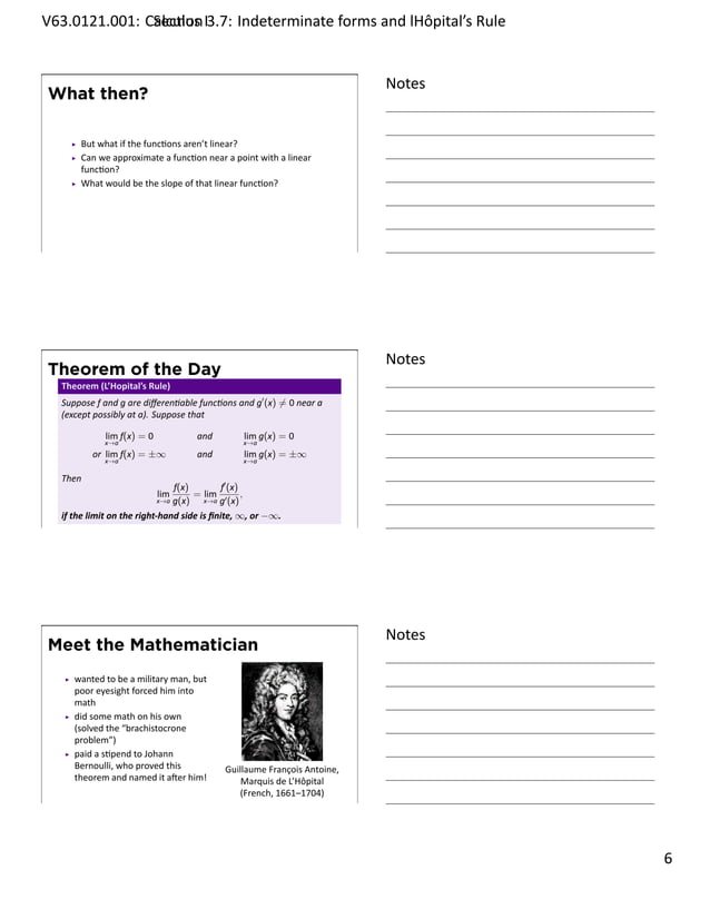 Lesson 17: Indeterminate forms and l'Hôpital's Rule (handout) | PDF