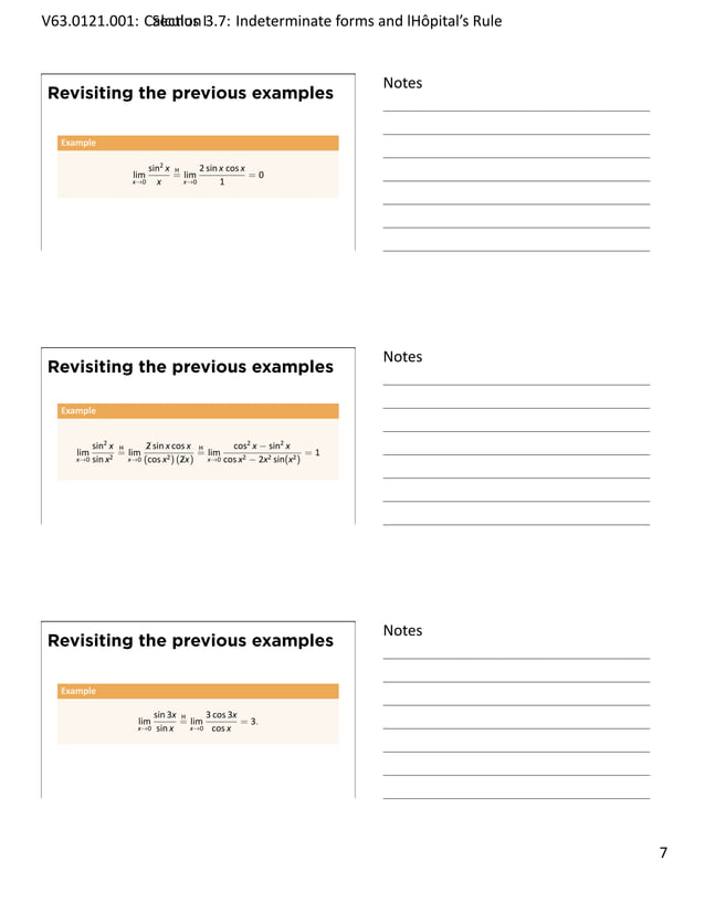 Lesson 17: Indeterminate forms and l'Hôpital's Rule (handout) | PDF