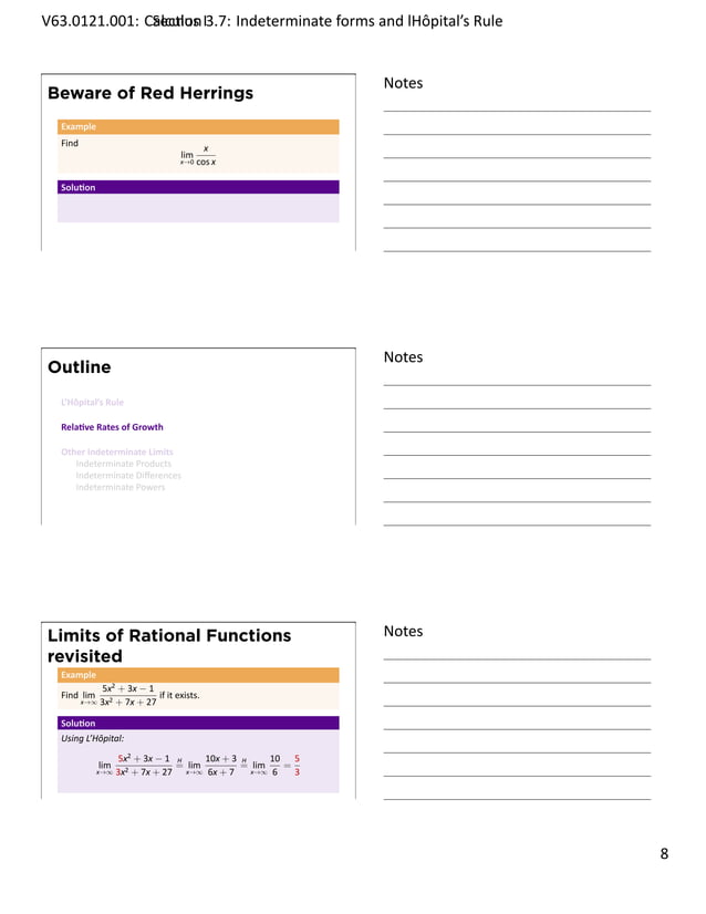 Lesson 17: Indeterminate forms and l'Hôpital's Rule (handout) | PDF