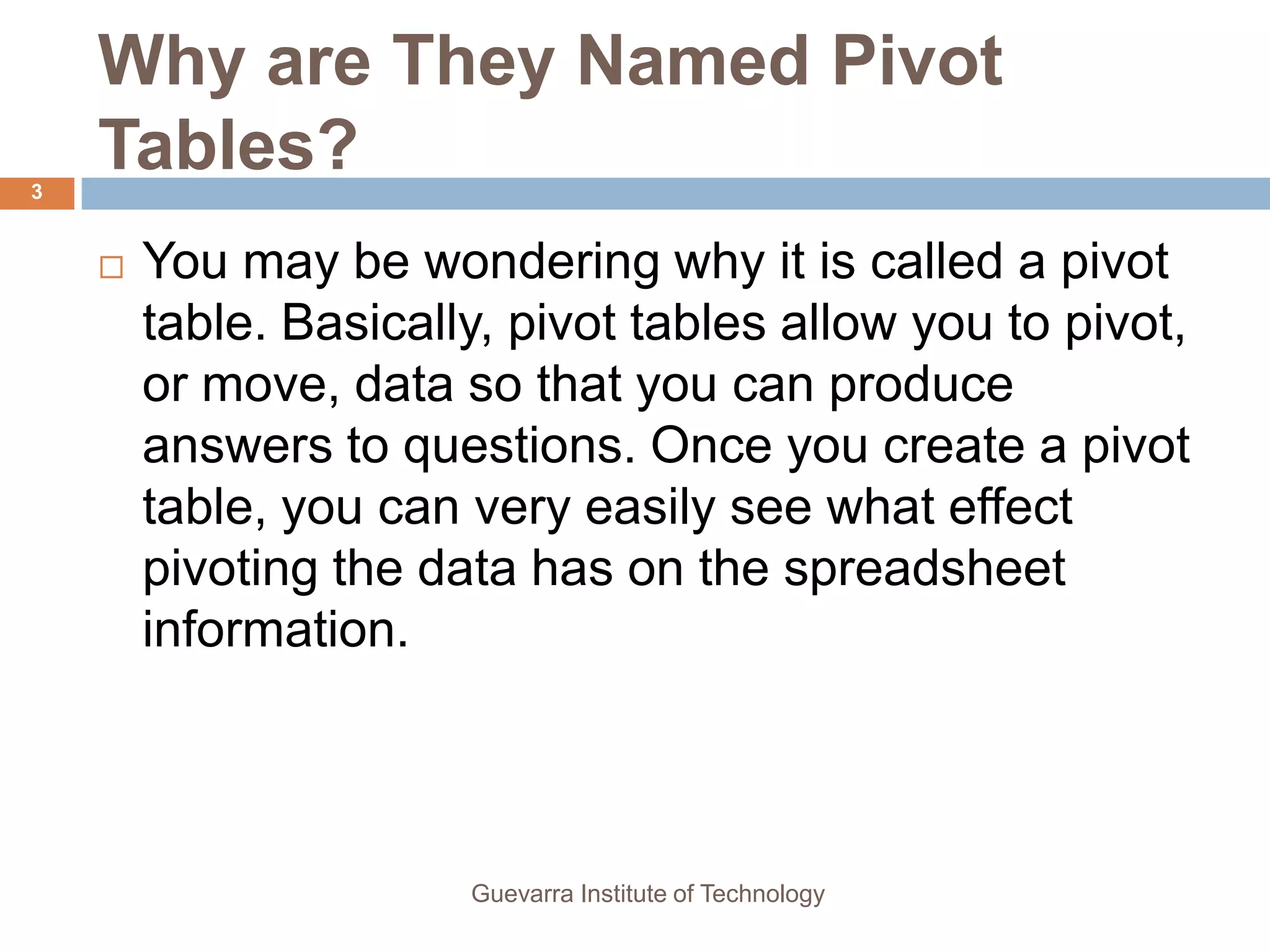 Lesson 18 Creating Pivot Tables | PPTX