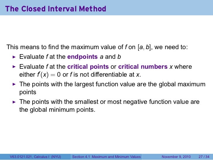 Lesson 18: Maximum and Minimum Values (Section 021 slides)