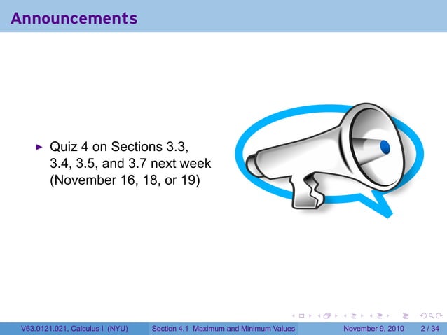 Lesson 18: Maximum and Minimum Values (Section 021 slides) | PDF