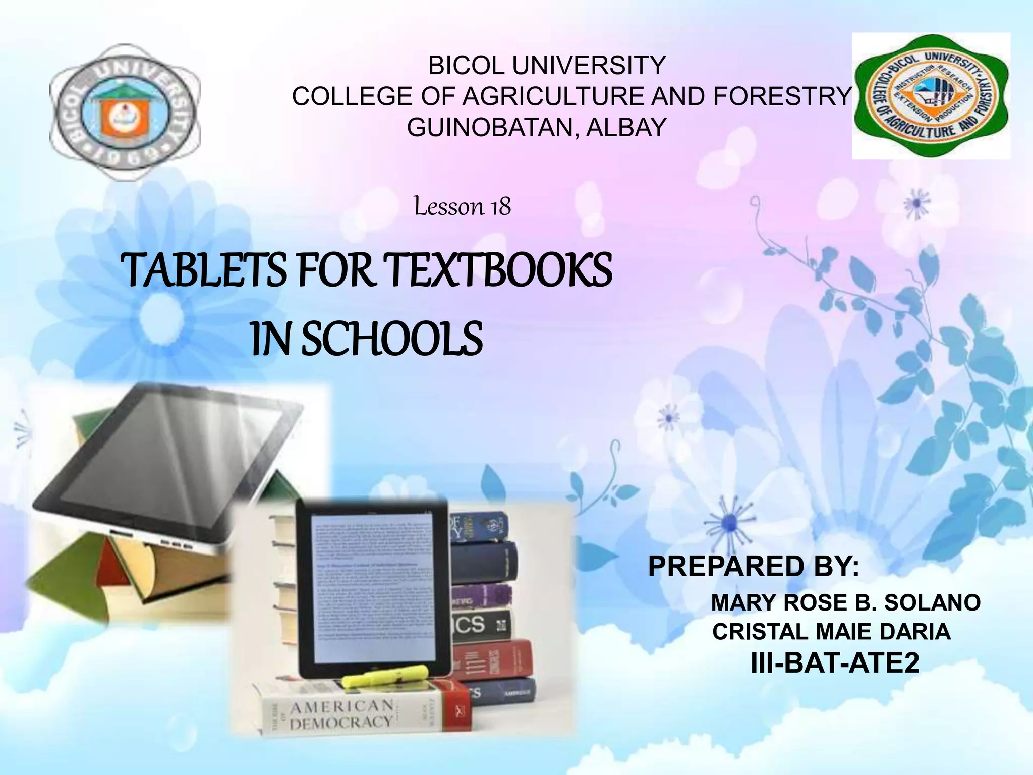 Lesson 18- Tablets for Textbooks in Scools | PPTX