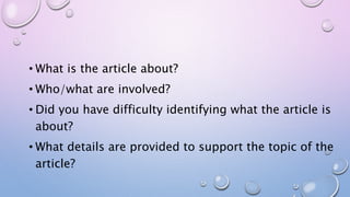 Lesson 19 - Identifying Topics, Main Ideas and Supporting Details | PPTX