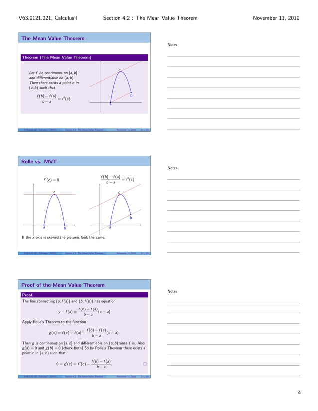 Lesson 19: The Mean Value Theorem (Section 021 handout) | PDF