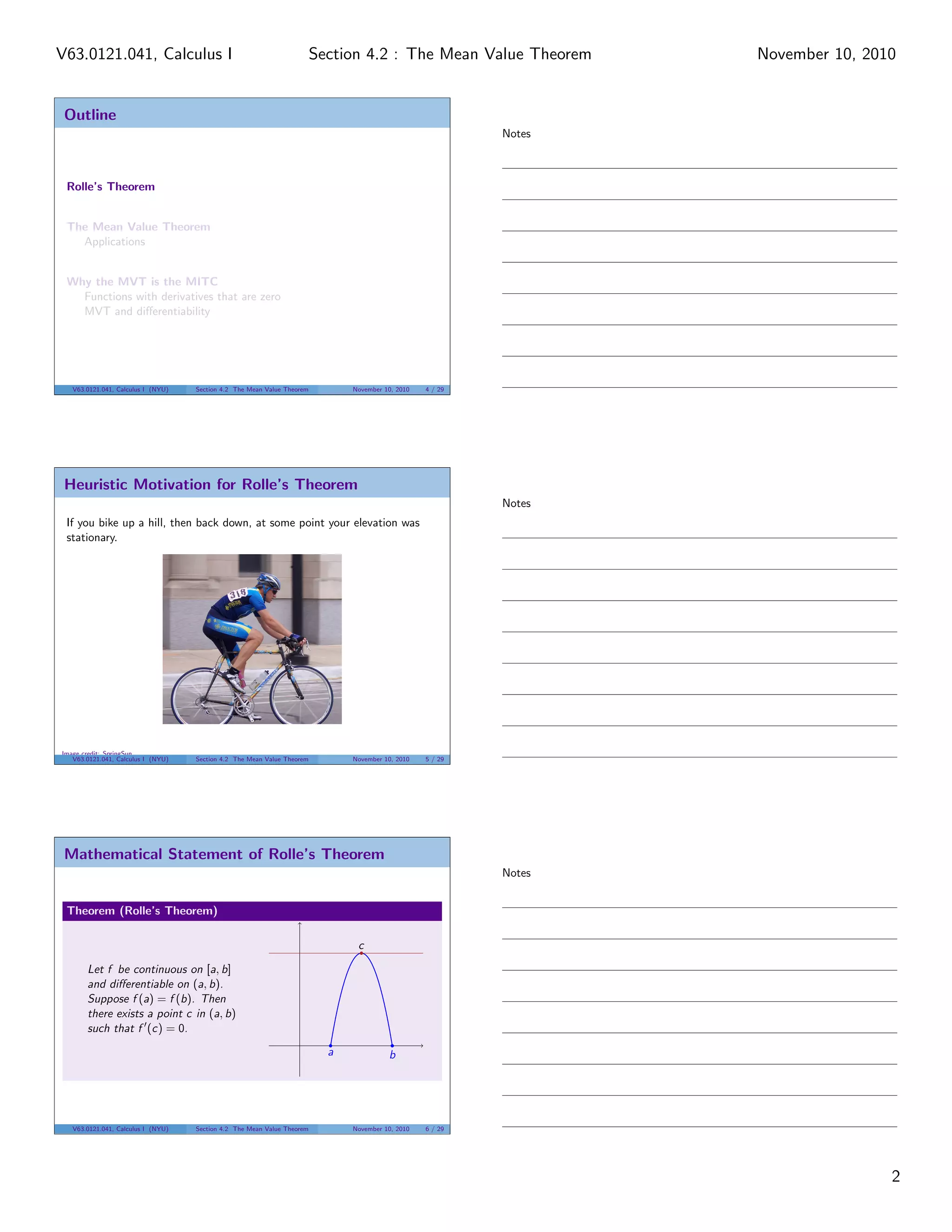 Lesson 19: The Mean Value Theorem (Section 041 handout) | PDF