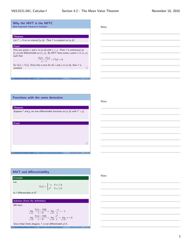 Lesson 19: The Mean Value Theorem (Section 041 handout) | PDF