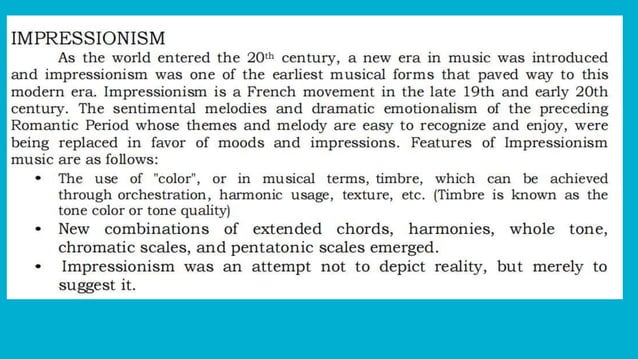 IMPRESSIONISM MUSIC | PPTX | Classical Music | Music