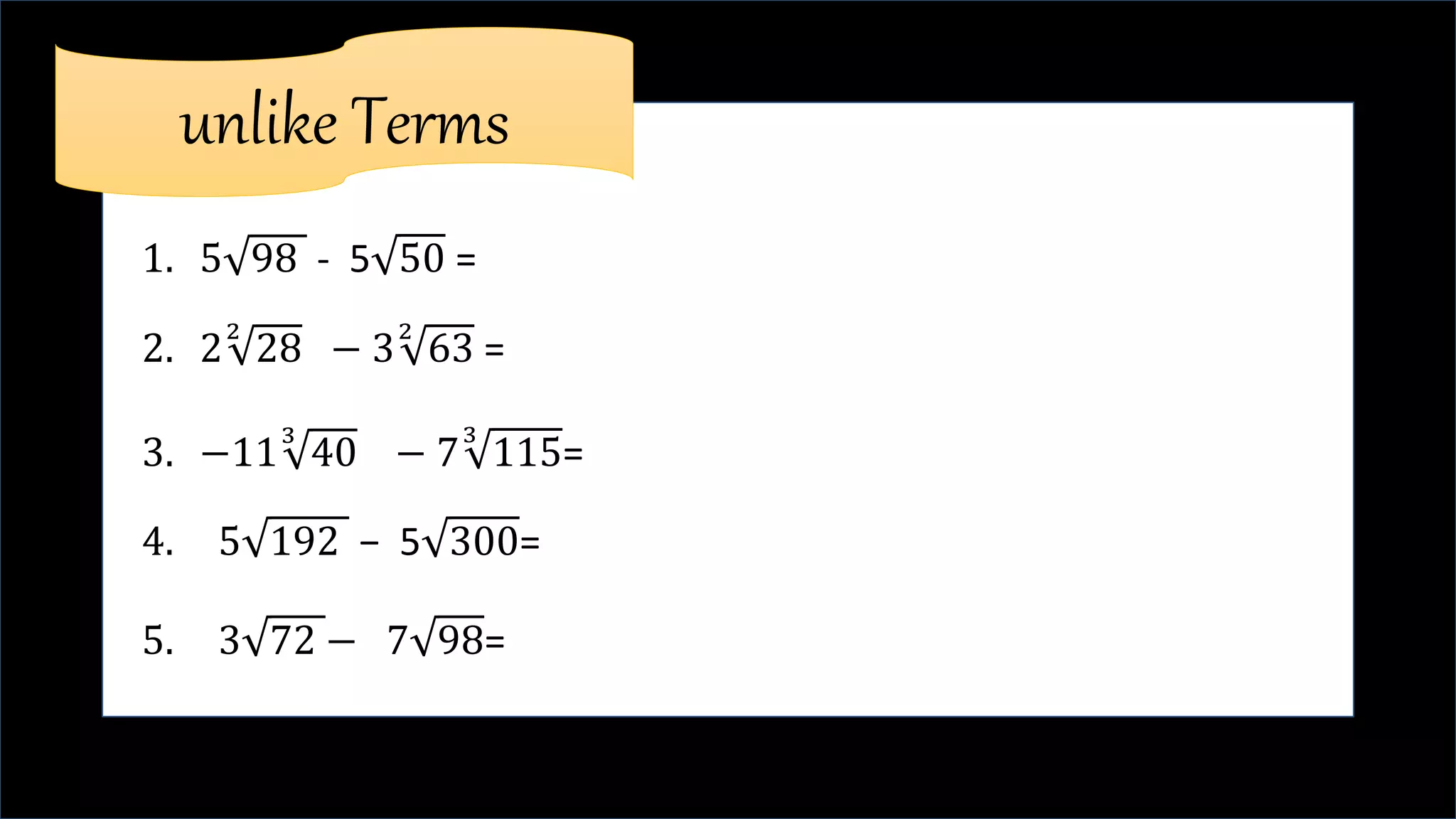 Lesson 1 Addition And Subtraction Of Radicals Ppt Free Download
