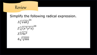 Lesson 1 addition and subtraction of radicals | PPTX