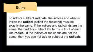 Lesson 1 addition and subtraction of radicals | PPTX