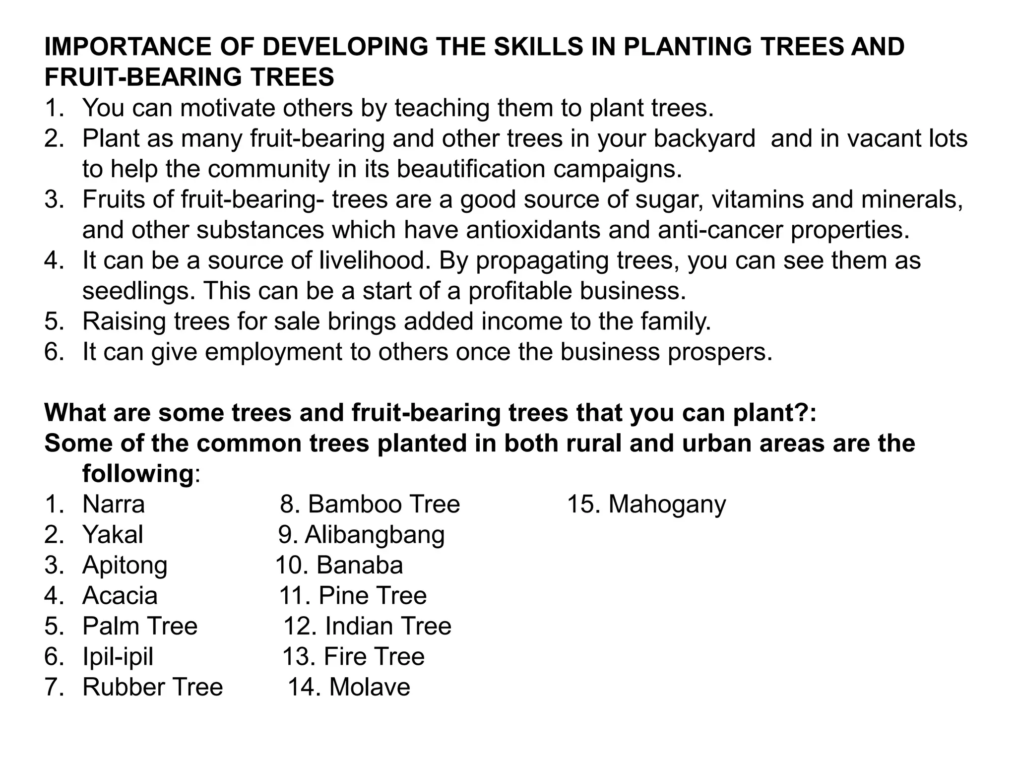 IMPORTANCE AND BENEFITS DERIVED FROM PLANTING AND FRUIT TREES | PPT