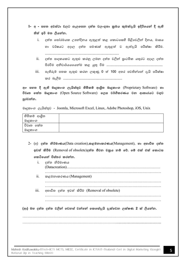 AL ICT Lesson 1 Questions | PDF
