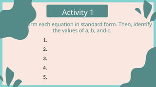 Lesson 1 and 2 solving QE by factoring and extracting the roots Math 9 ...