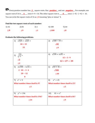 Lesson 1 b 1 square roots- completed | PDF