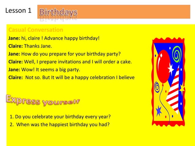 Lesson 1 Birthdays | PPT | Birthday | Personal Celebrations & Life Events